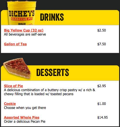 Menu at Dickey's BBQ, Panama City Beach, 100 Pier Park Dr
