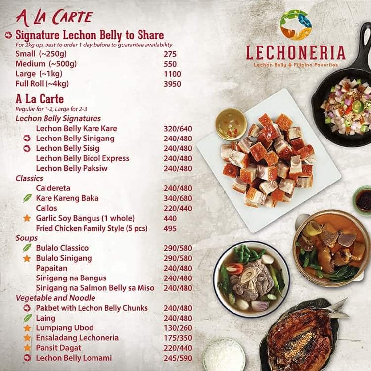 Menu at Lechoneria restaurant, Quezon City