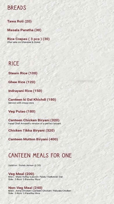 Menu at The Canteen By Elephant & Co, Pune