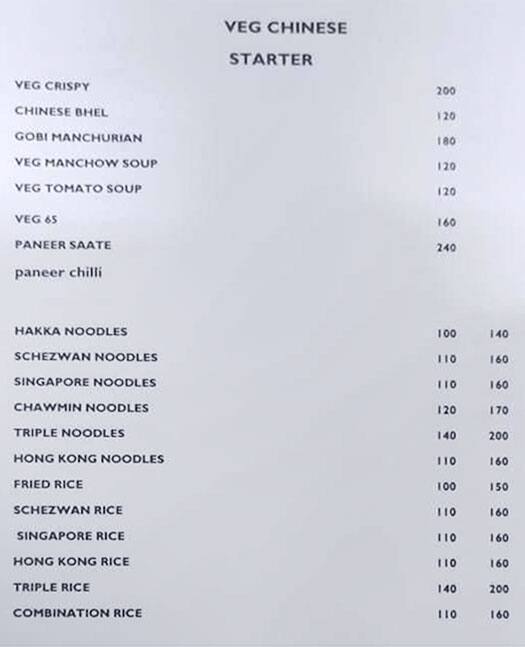 Menu of Patel Veg Restaurant, Chembur, Mumbai