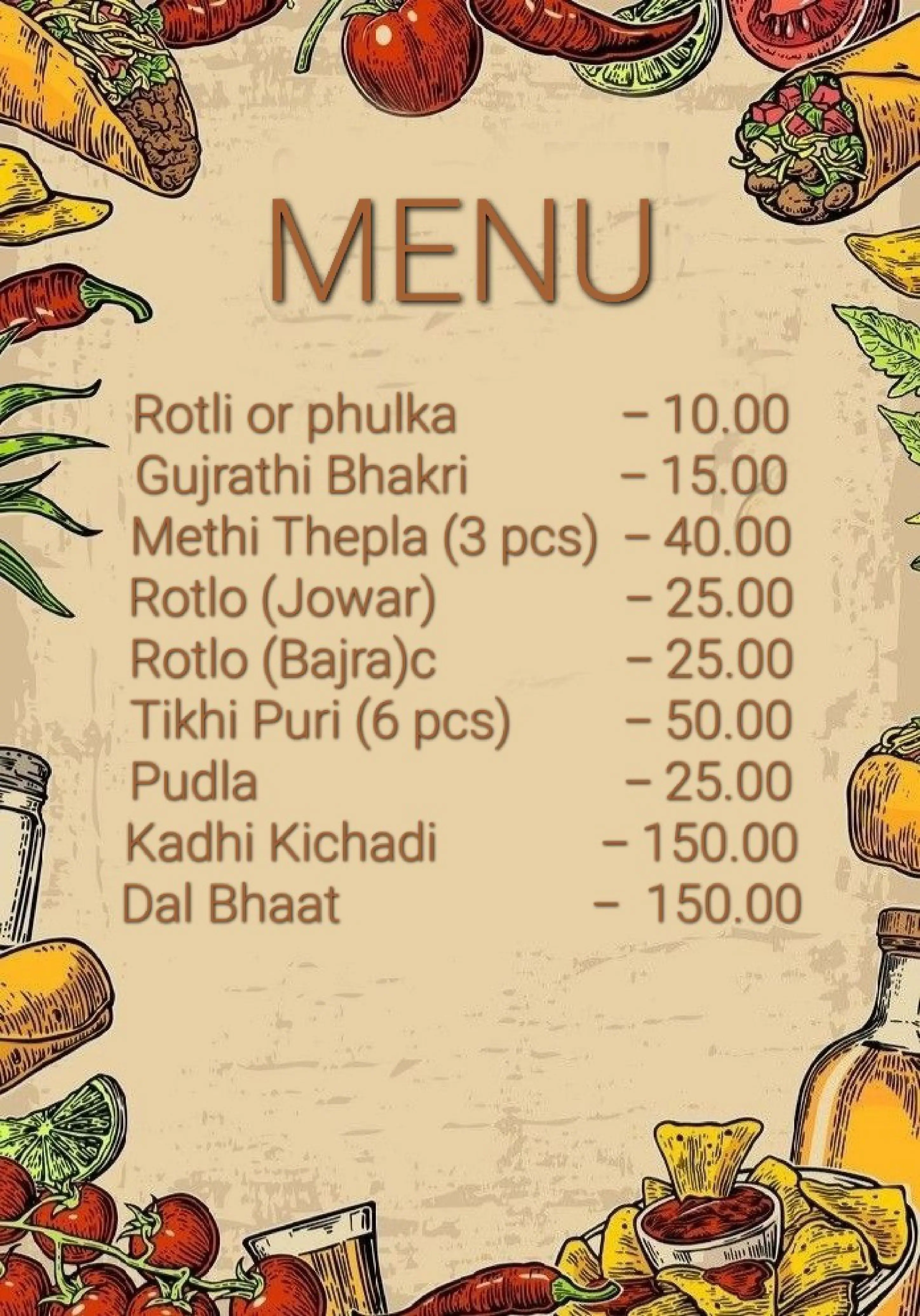 Menu of Krishna Gujarati Kitchen, 4 Bungalows, Mumbai