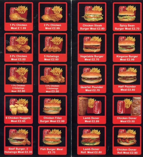 Menu at Royal PFC London fast food, London