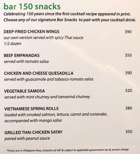 Menu at Bar One, Pasig, 3rd level