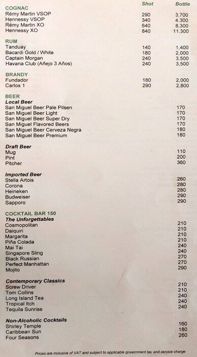 Menu at Bar One, Pasig, 3rd level