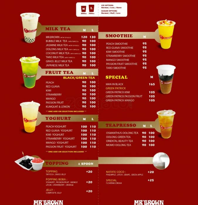 Menu at Mr. Brown cafe, Manila