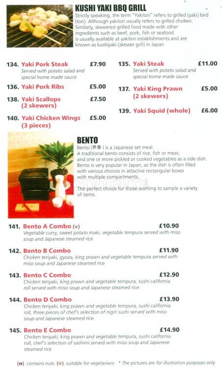 Menu at Nanakusa restaurant, Glasgow