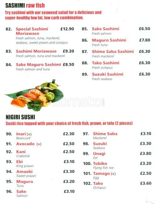 Menu at Nanakusa restaurant, Glasgow