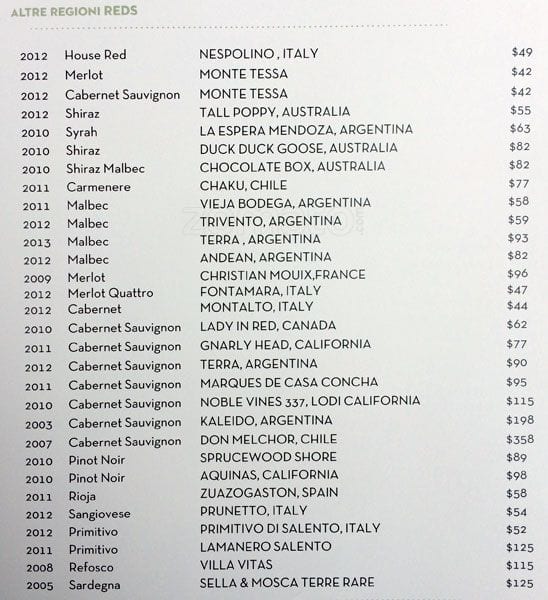 Menu at Toula Bar 34Th Floor Westin Harbour Castle, Toronto