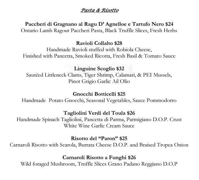 Menu at Toula Bar 34Th Floor Westin Harbour Castle, Toronto