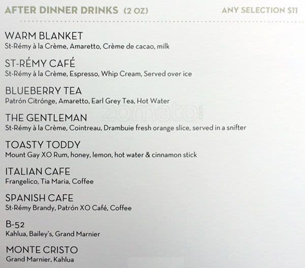 Menu at Toula Bar 34Th Floor Westin Harbour Castle, Toronto