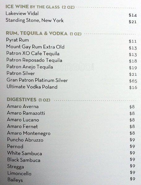 Menu at Toula Bar 34Th Floor Westin Harbour Castle, Toronto