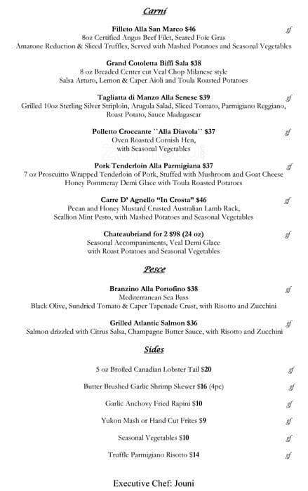 Menu at Toula Bar 34Th Floor Westin Harbour Castle, Toronto