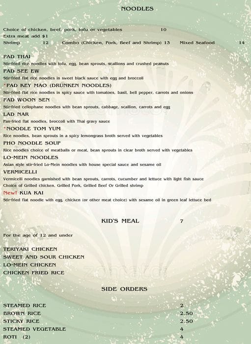 Menu at Thai Select Restaurant, Fort Worth