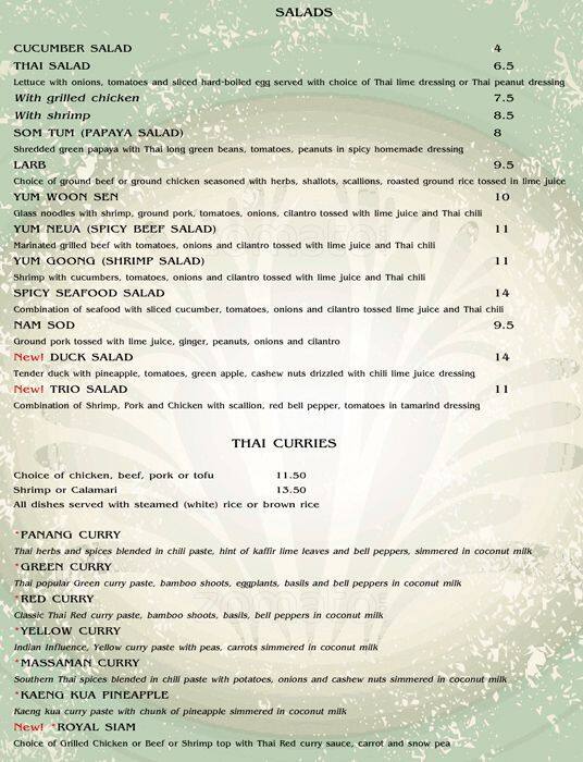 Menu at Thai Select Restaurant, Fort Worth