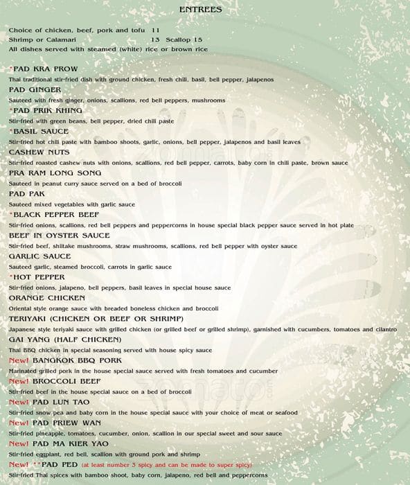 Menu at Thai Select Restaurant, Fort Worth