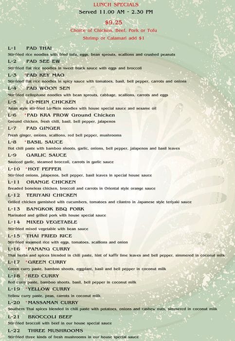Menu at Thai Select Restaurant, Fort Worth