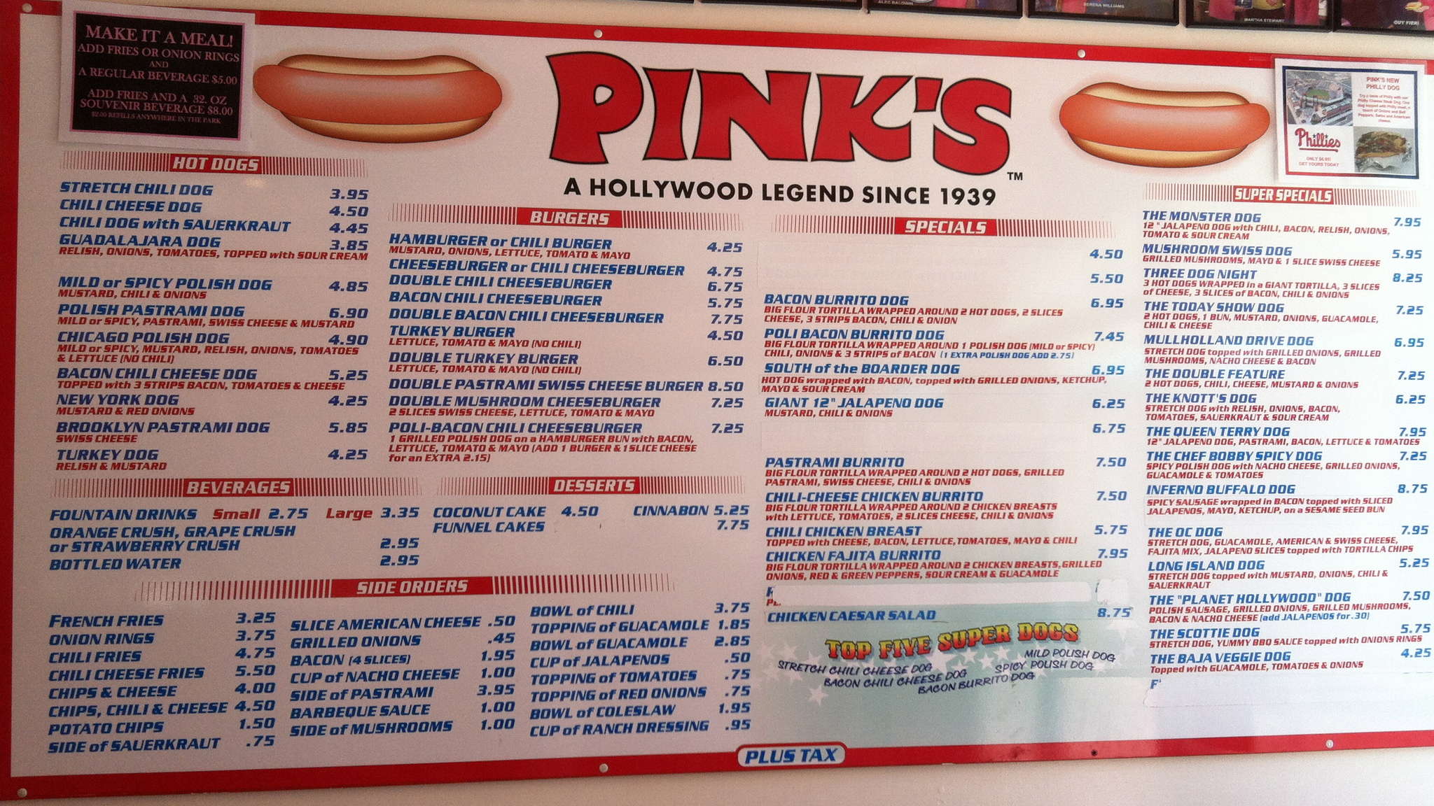 Menu At Pink s Hot Dogs Restaurant Buena Park