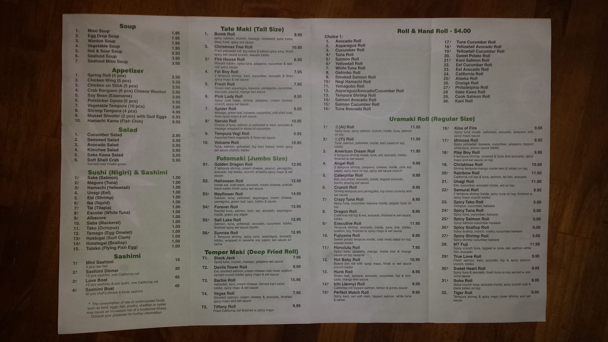 Menu at Yi Sushi Bistro restaurant, Midvale