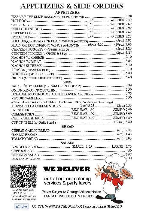 Menu at Pizza Snack pizzeria, Hammond, Columbia Ave