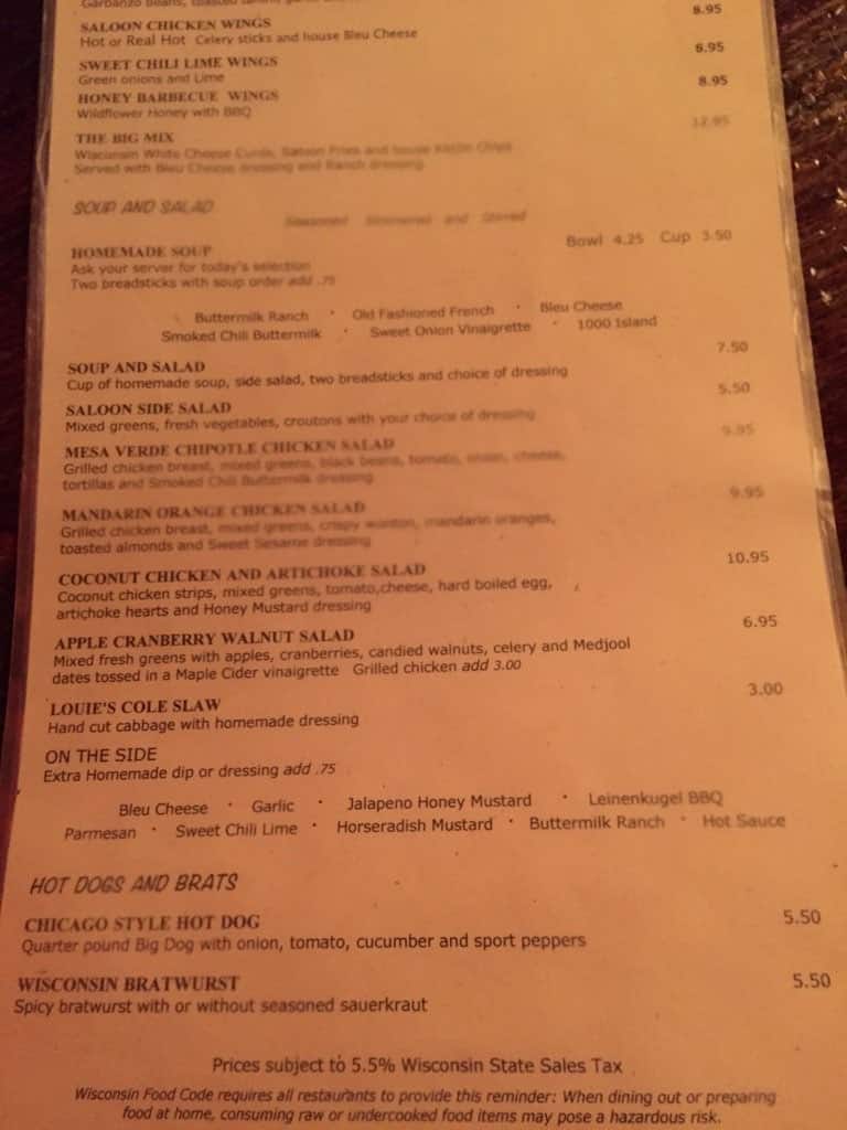 Menu at Saloon the Old Bar & Grill, New Richmond