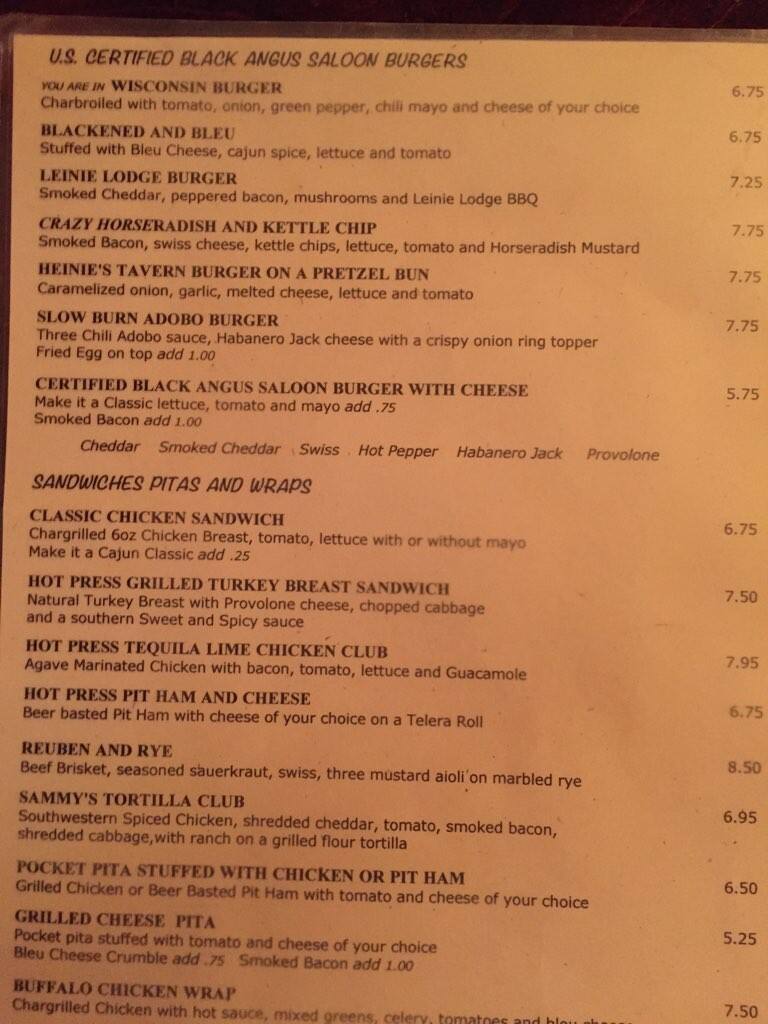 Menu at Saloon the Old Bar & Grill, New Richmond