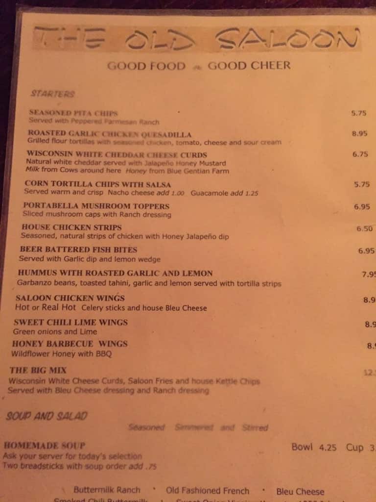 Menu at Saloon the Old Bar & Grill, New Richmond