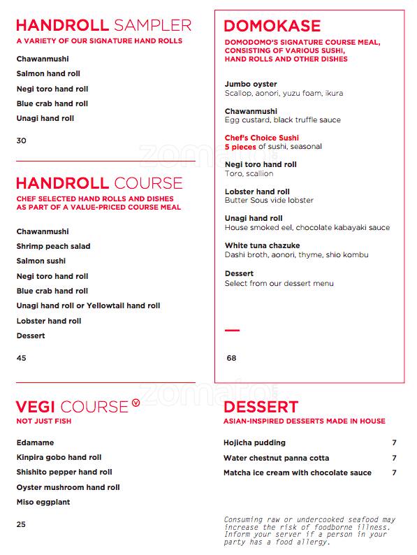 Menu at DOMODOMO New York restaurant, New York City, 140 W Houston St