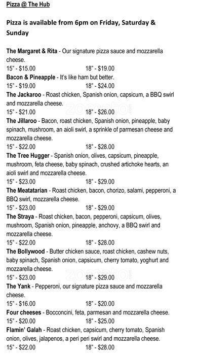 Menu at The Hub, Gumeracha cafe, Gumeracha