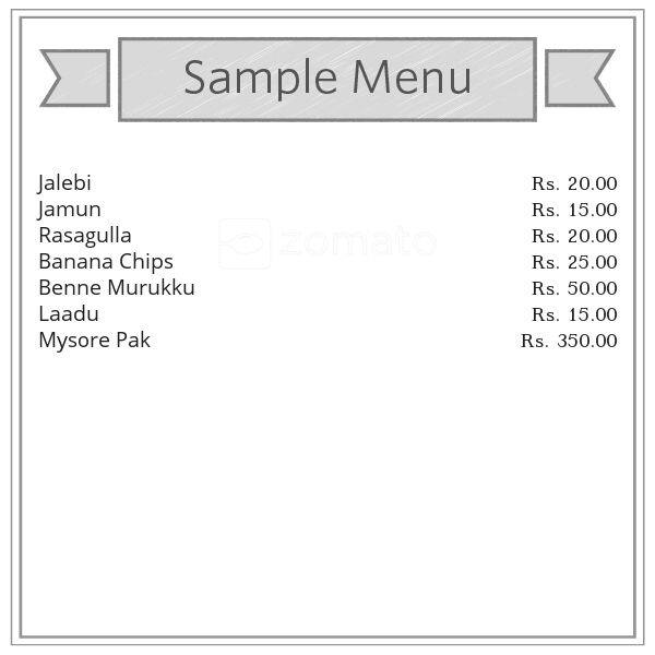 Menu of Maruti Sweets, HSR, Bangalore