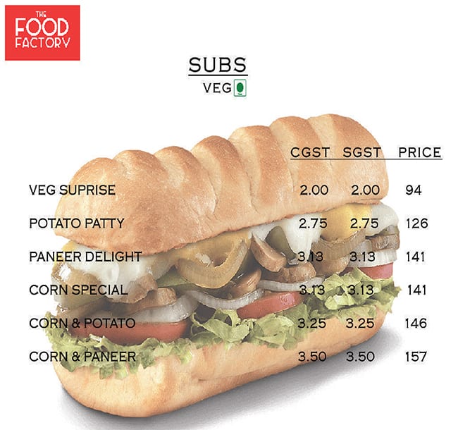 Menu at The Food Factory, Chennai, 31/14