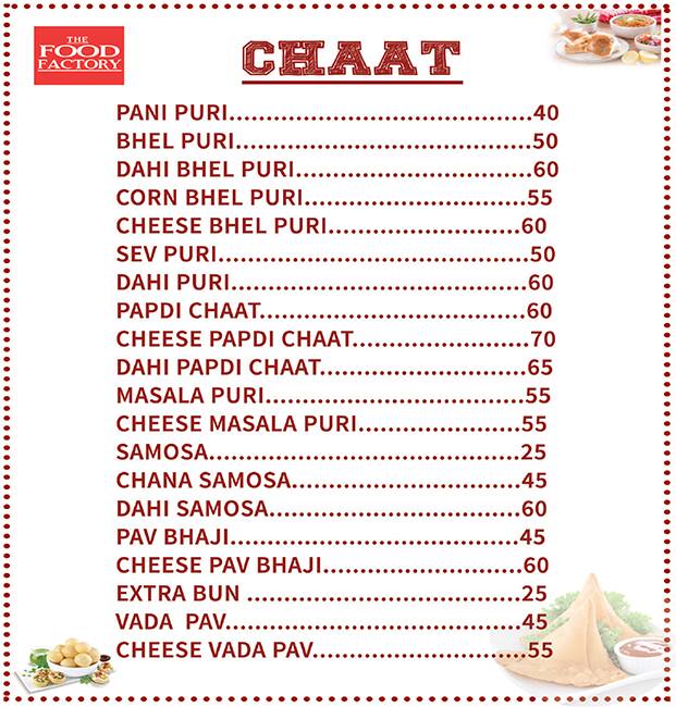 Menu at The Food Factory, Chennai, 31/14
