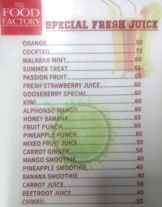 Menu at The Food Factory, Chennai, 31/14