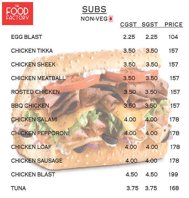 Menu at The Food Factory, Chennai, 31/14