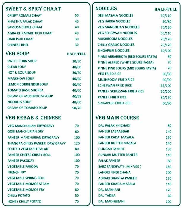 Menu of Unique Foods, Vasai, Mumbai