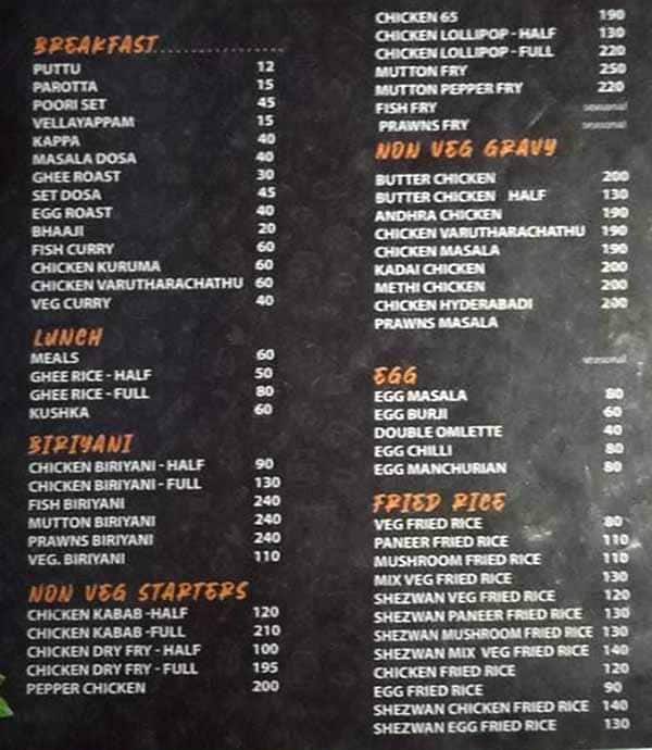 Menu of QB's Restaurant, Kaggadasapura, Bangalore