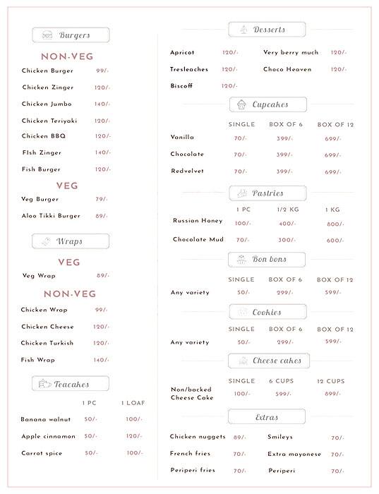 Menu of Relish The Desert Bar, Kukatpally, Hyderabad