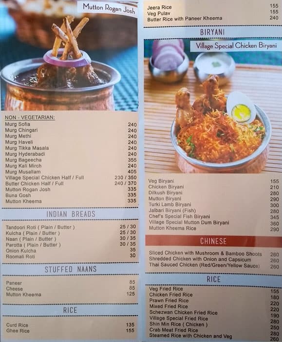 Menu at Village Restaurant, Mangaluru