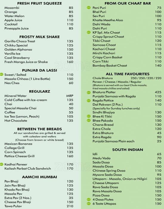 Menu at Kailash Parbat, Mumbai, Food Court, Phoenix High Street, Lower ...