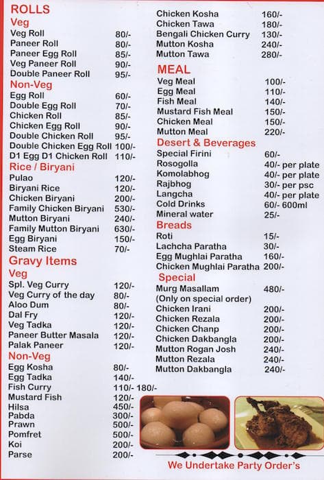 Menu at Taste Of Bengal, Bengaluru, Arvindnagar