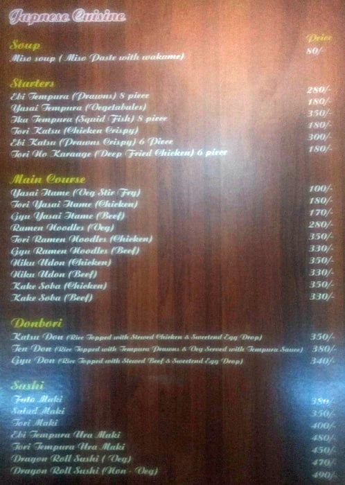 Menu at Tempura Restaurant, Bengaluru, 3rd Floor 303 5th Avenue Mall