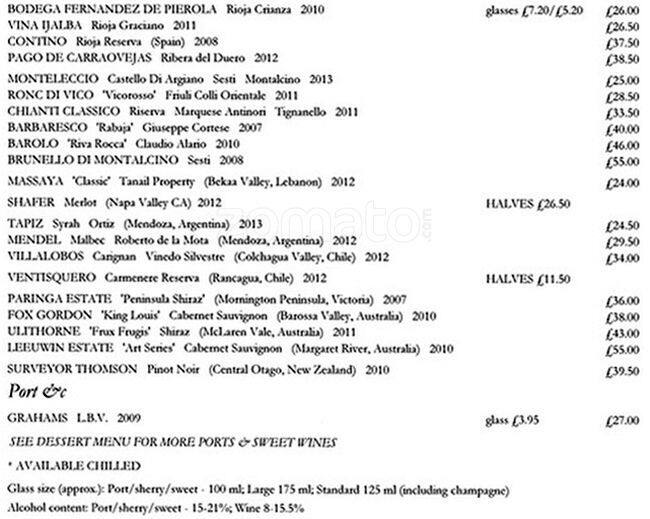 Menu at Andrew Edmunds Restaurant, London