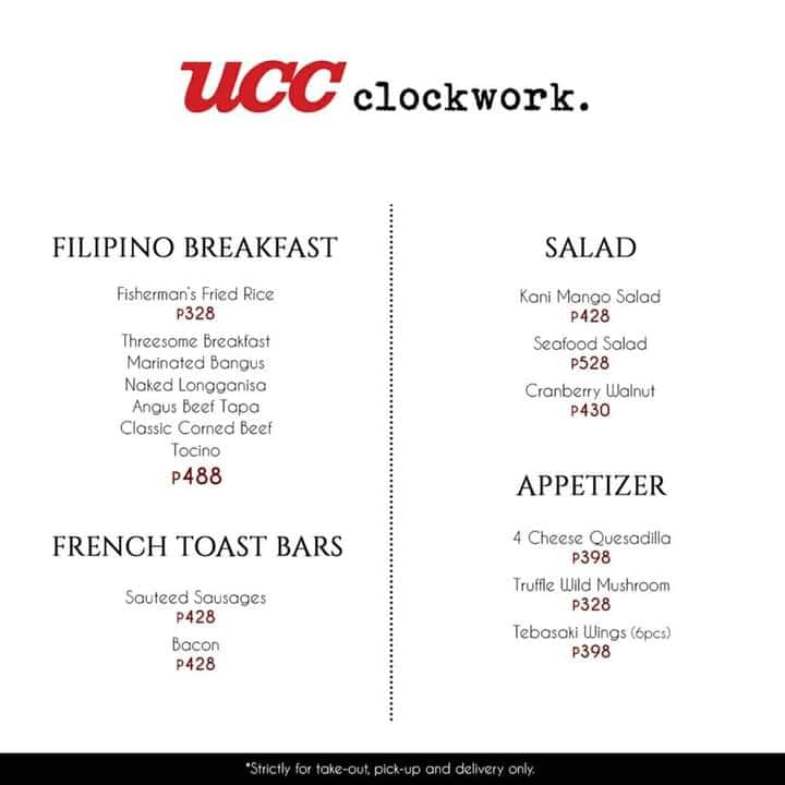 Menu at UCC 3rd Wave Clockwork cafe, Pasig, G/F Estancia