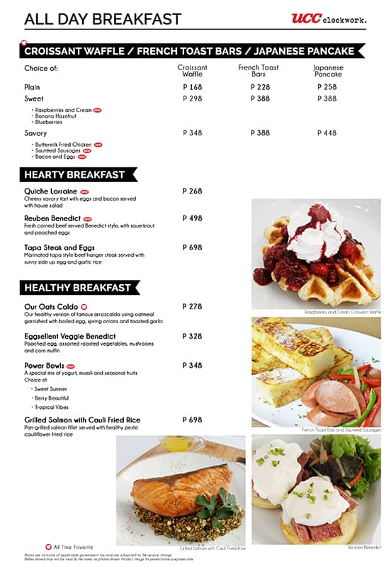 Menu at UCC Clockwork cafe, Manila, G/F 590 Pedro Gil St Robinsons Mall