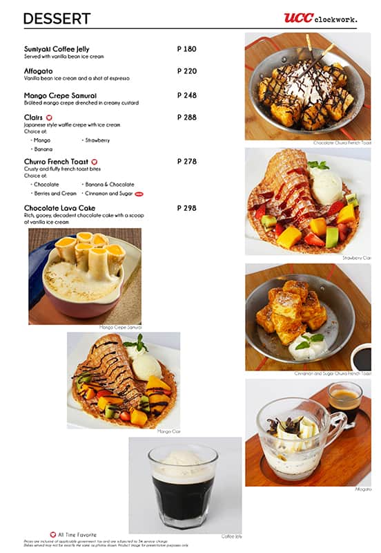 Menu at UCC Clockwork cafe, Manila, G/F 590 Pedro Gil St Robinsons Mall