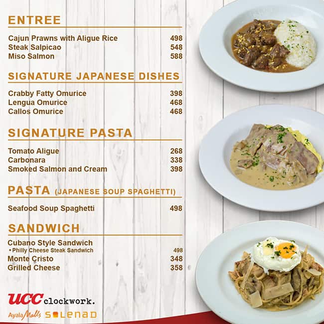 Menu at UCC 3rd Wave Clockwork cafe, Pasig, G/F Estancia