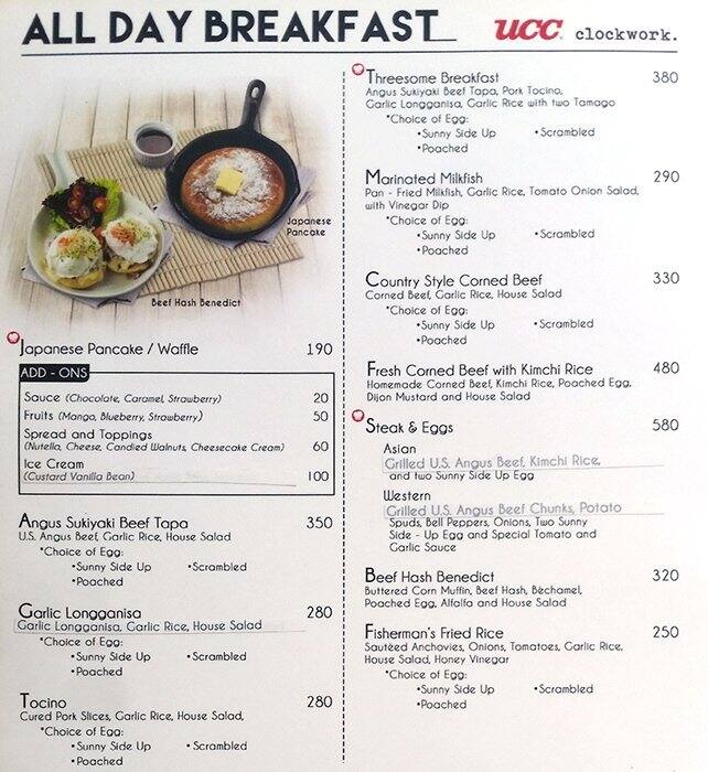 UCC Clockwork Menu, Menu for UCC Clockwork, McKinley Hill, Taguig City ...