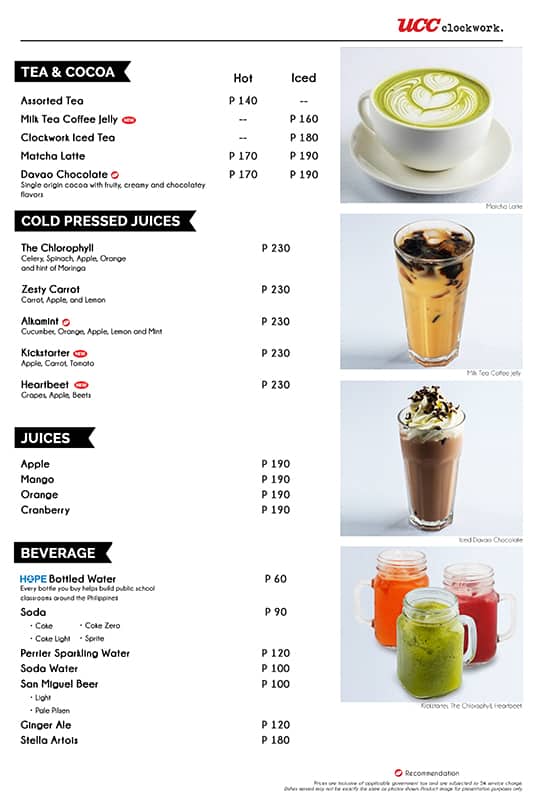 Menu at UCC 3rd Wave Clockwork cafe, Pasig, G/F Estancia