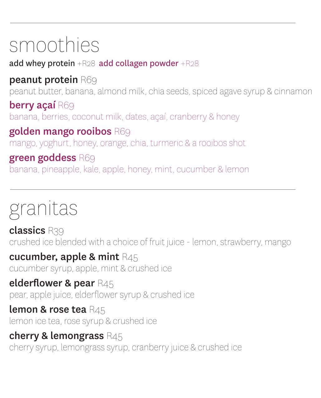 Speisekarte von tashas Nelson Mandela Square restaurant, Sandton