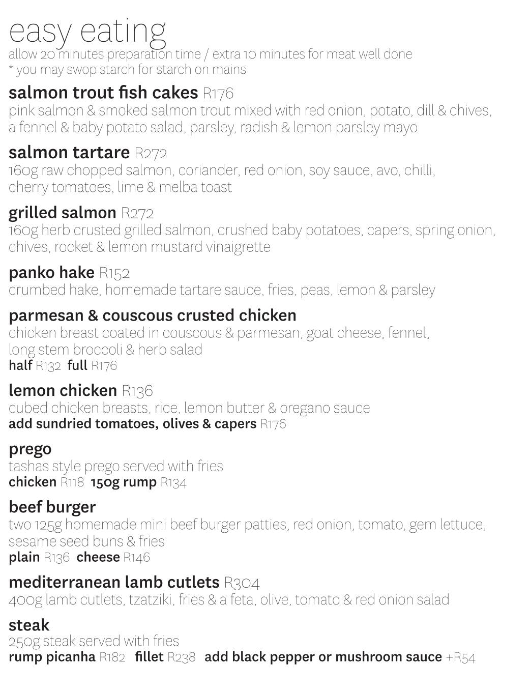 Speisekarte von tashas Nelson Mandela Square restaurant, Sandton