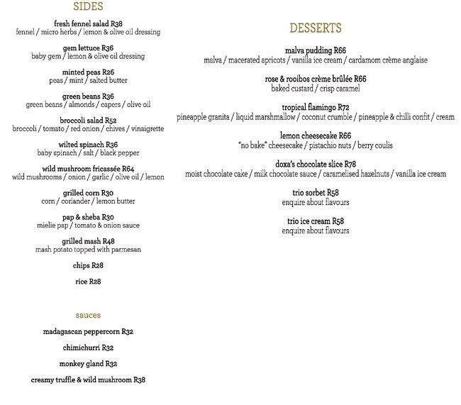 Menu at tashas Nelson Mandela Square restaurant, Sandton